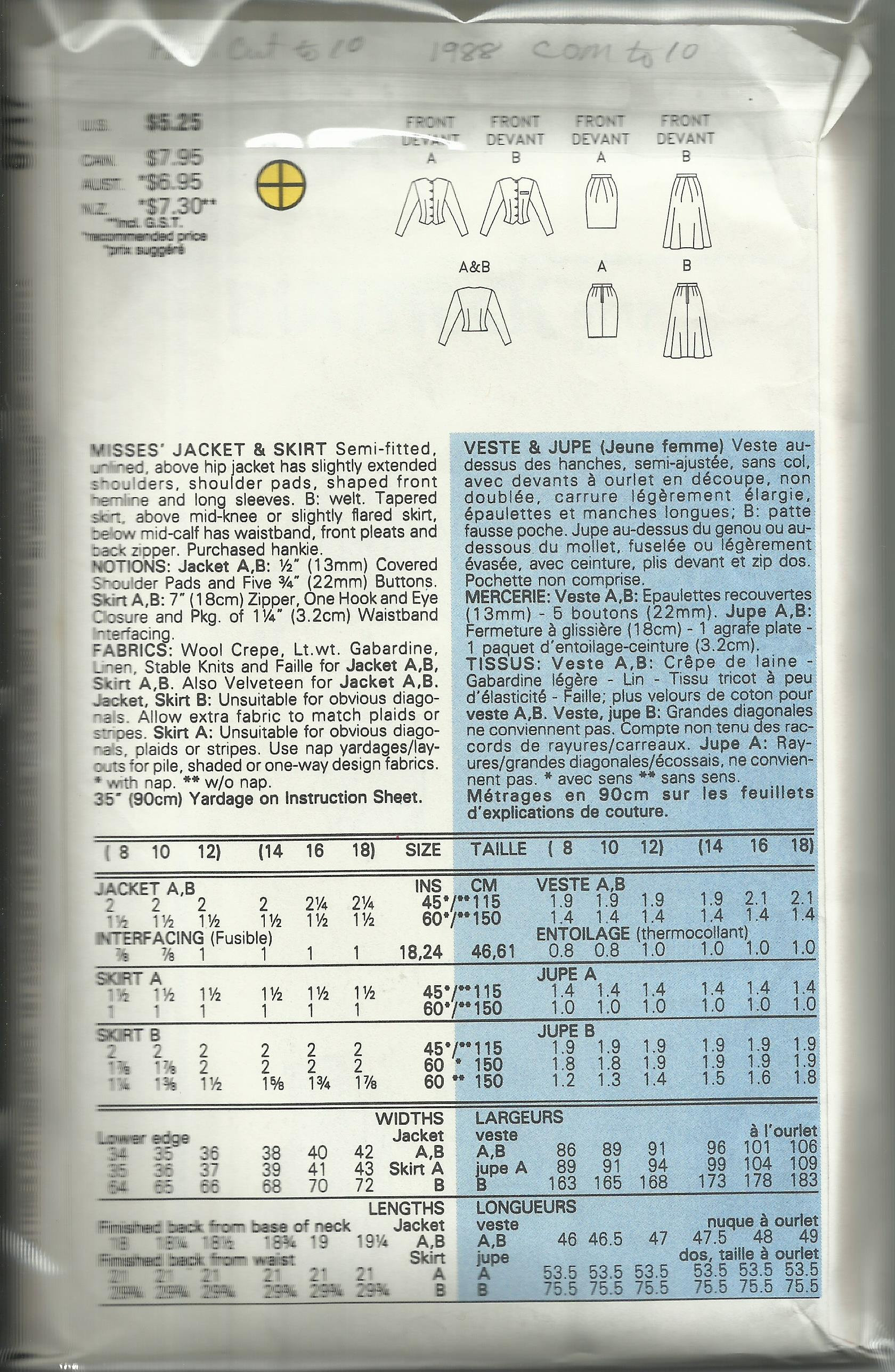 Vintage 1988 BUTTERICK Pattern 6717 - COMPLETE to Size 10 - Classics ...