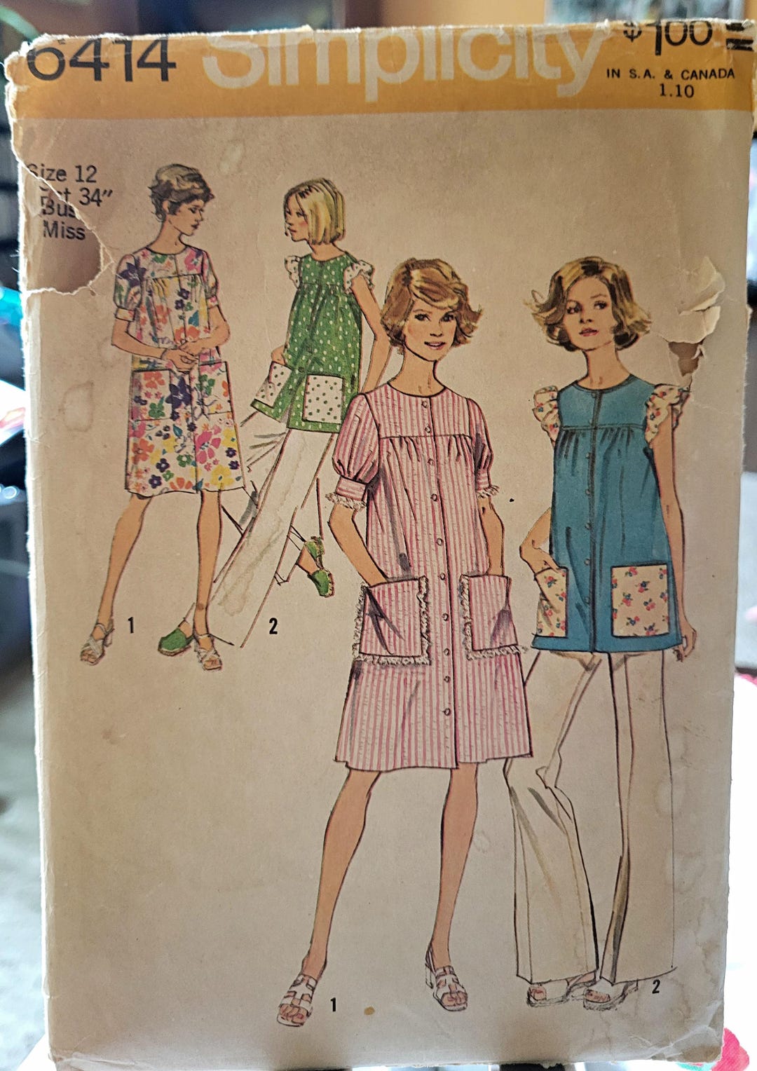 Vintage 1974 - SIMPLICITY 6414 - VERIFIED COMPLETE - Women's Smock ...