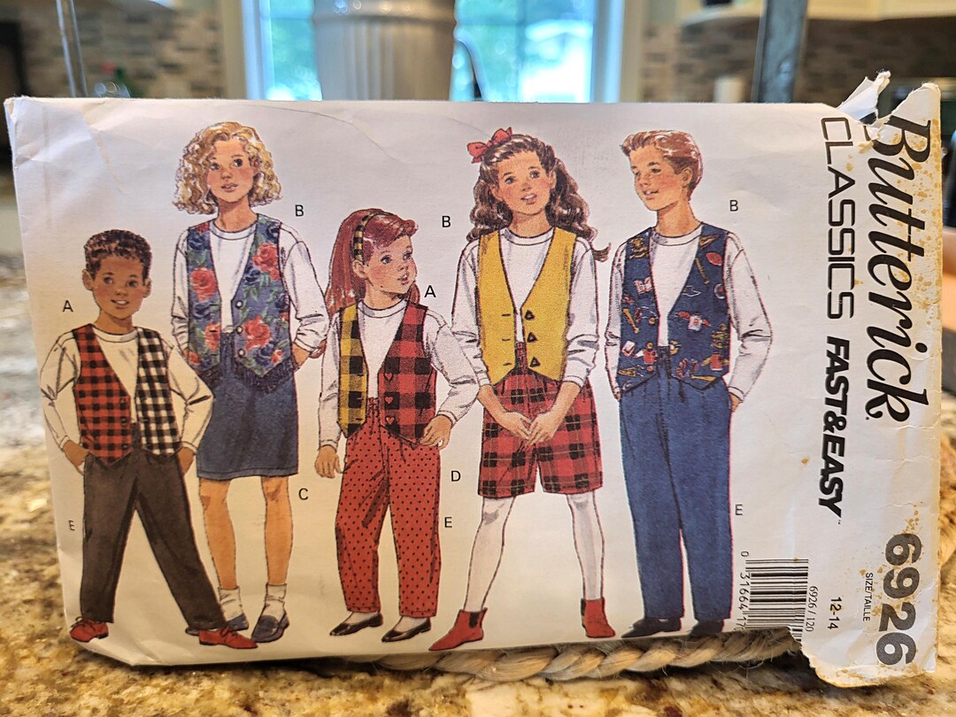 Vintage 1993 BUTTERICK Pattern 6926 - Child's Vest, Top, Skirt, Shorts ...