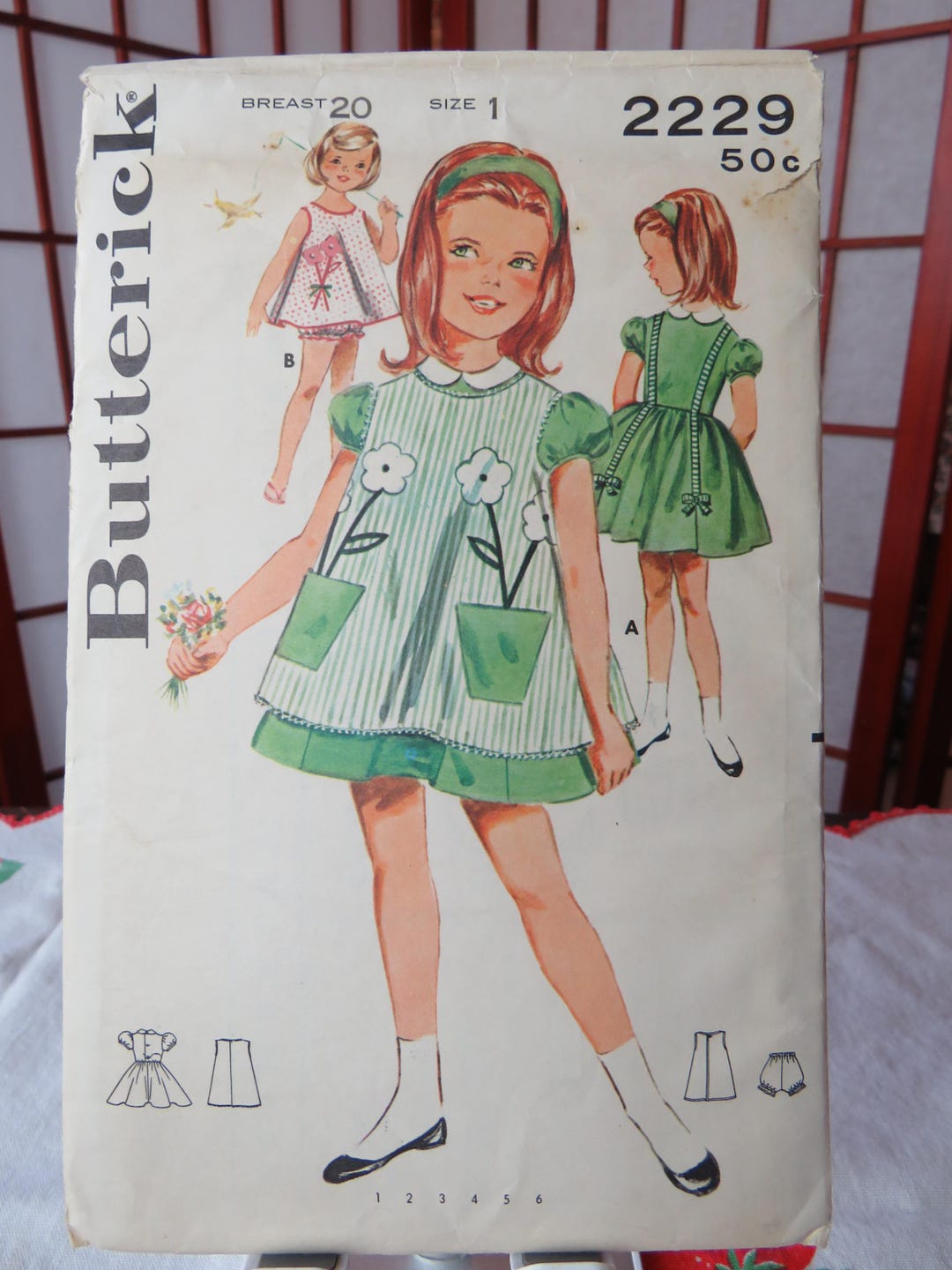 Vintage 1960s BUTTERICK Pattern 2229 - Girls Dress, Smock, and Panties ...