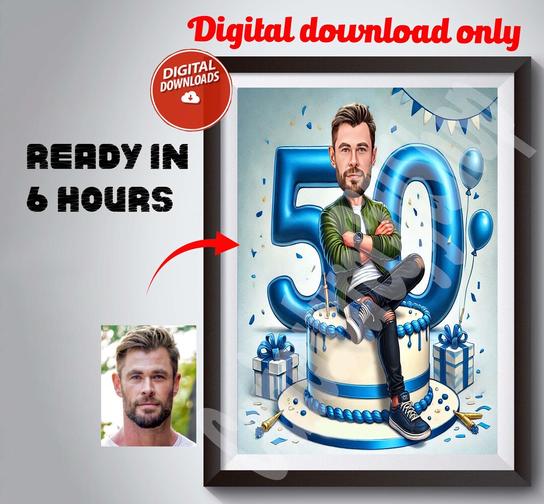 Personalised 50th Cartoon Portrait, Custom Happy Birthday Caricature ...