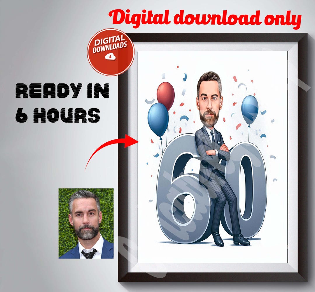 Customized 60th Birthday Caricature From Photos, Happy Birthday Cartoon ...