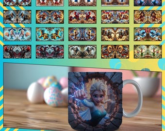 3D Cartoon Mug Wrap PNG: Classic Movie Characters, 11oz (digital ...