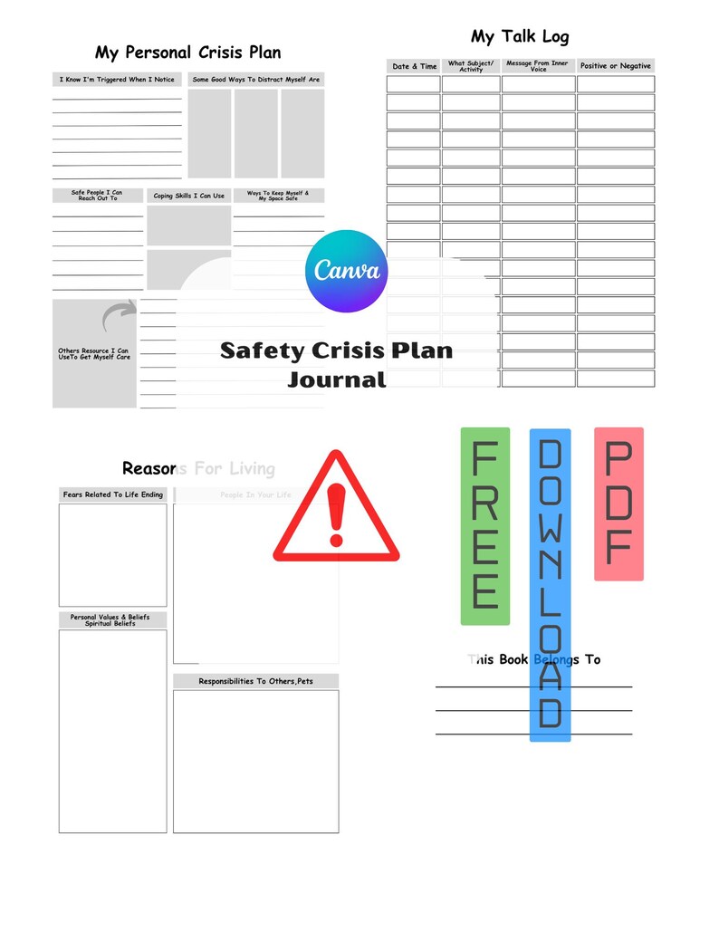 Personal Safety Plan Journal Printable | Editable Mental Health Planner ...