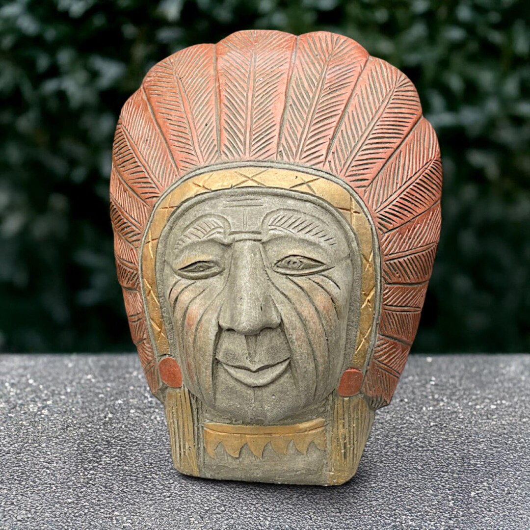 Concrete Indian Head Statue Stone Tribal Sculpture American Style ...