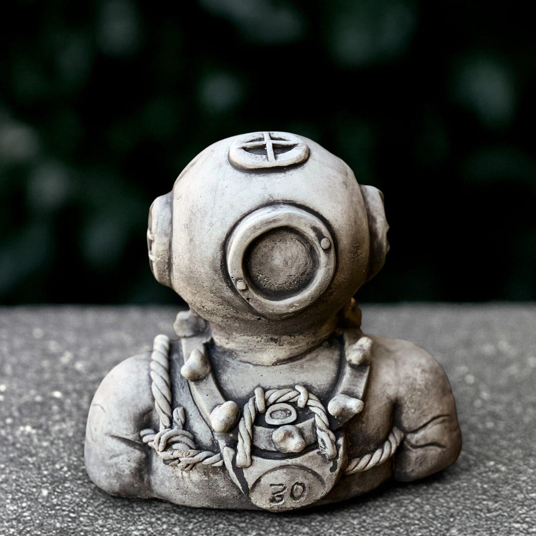 Stone Diving Helmet Statue Concrete Deep Sea Decoration Nautical Diver ...