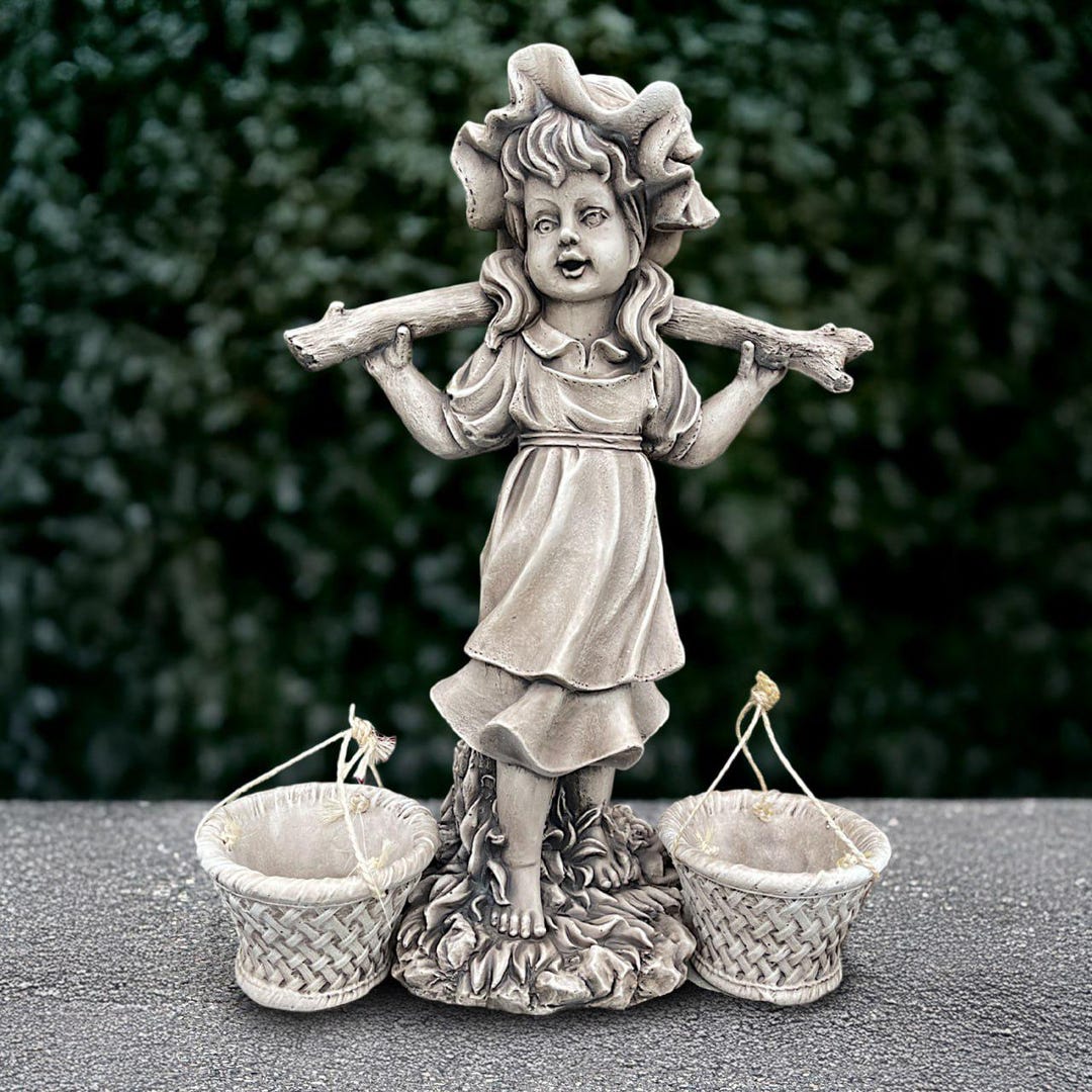Outdoor Girl With Flower Pot Statue Concrete Planter Figurine Stone ...