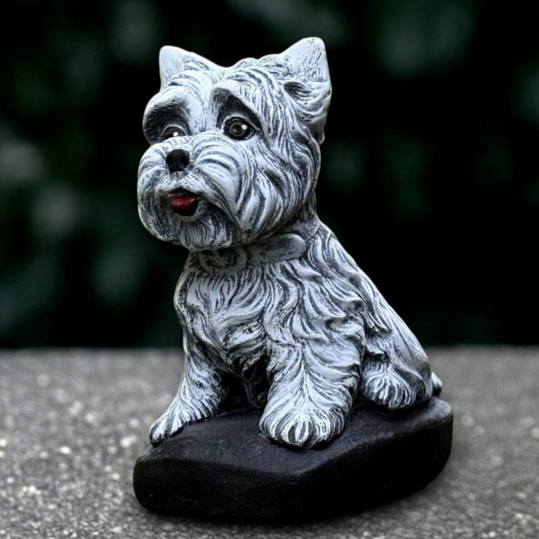 Stone Yorkie Sculpture Cement Westie Dog Figurine Concrete Memorial ...
