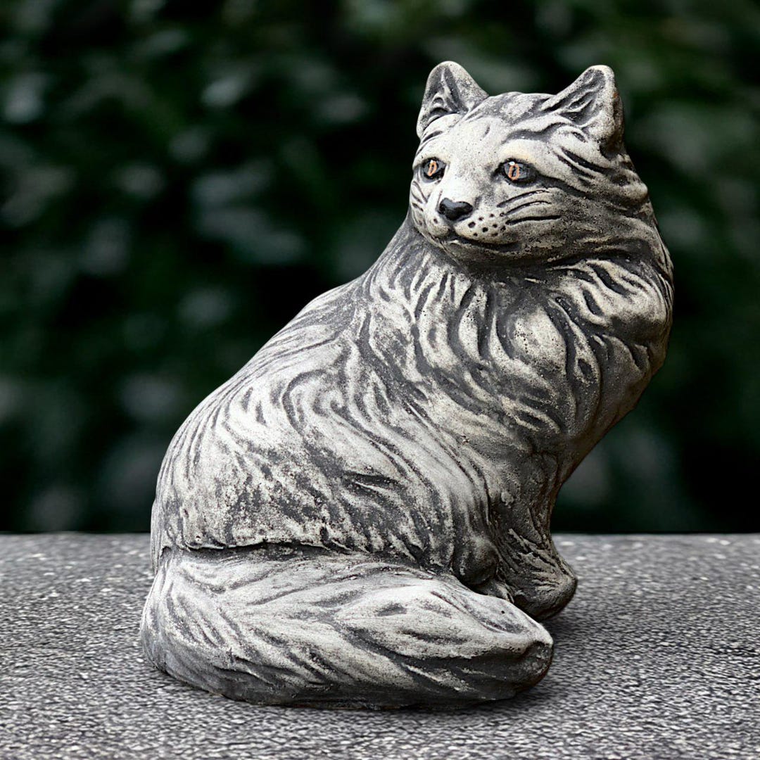 Garden Curled Cat Statue Concrete Kitty Sculpture Cement Kitten ...