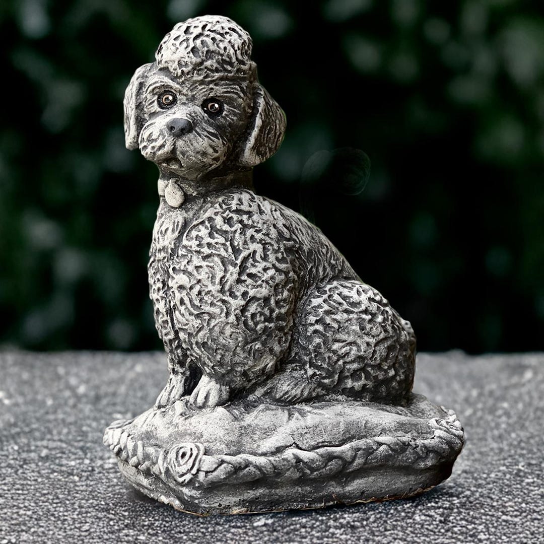 Stone Poodle Figurine Concrete Dog Statue Outdoor Memorial Poodle ...