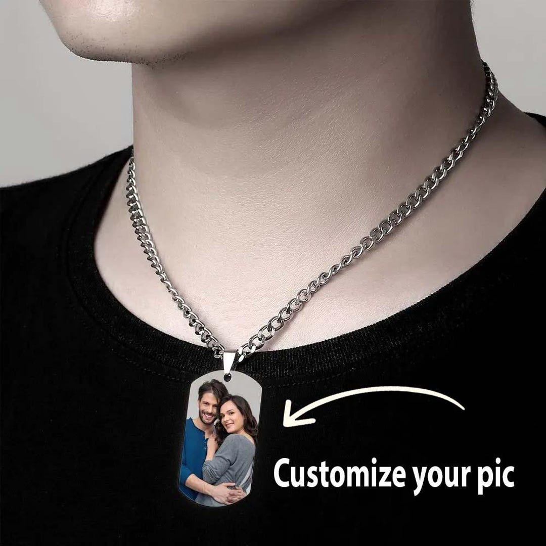 Customized Photo Men's Jewelry Engraved QR Code Necklace - Etsy