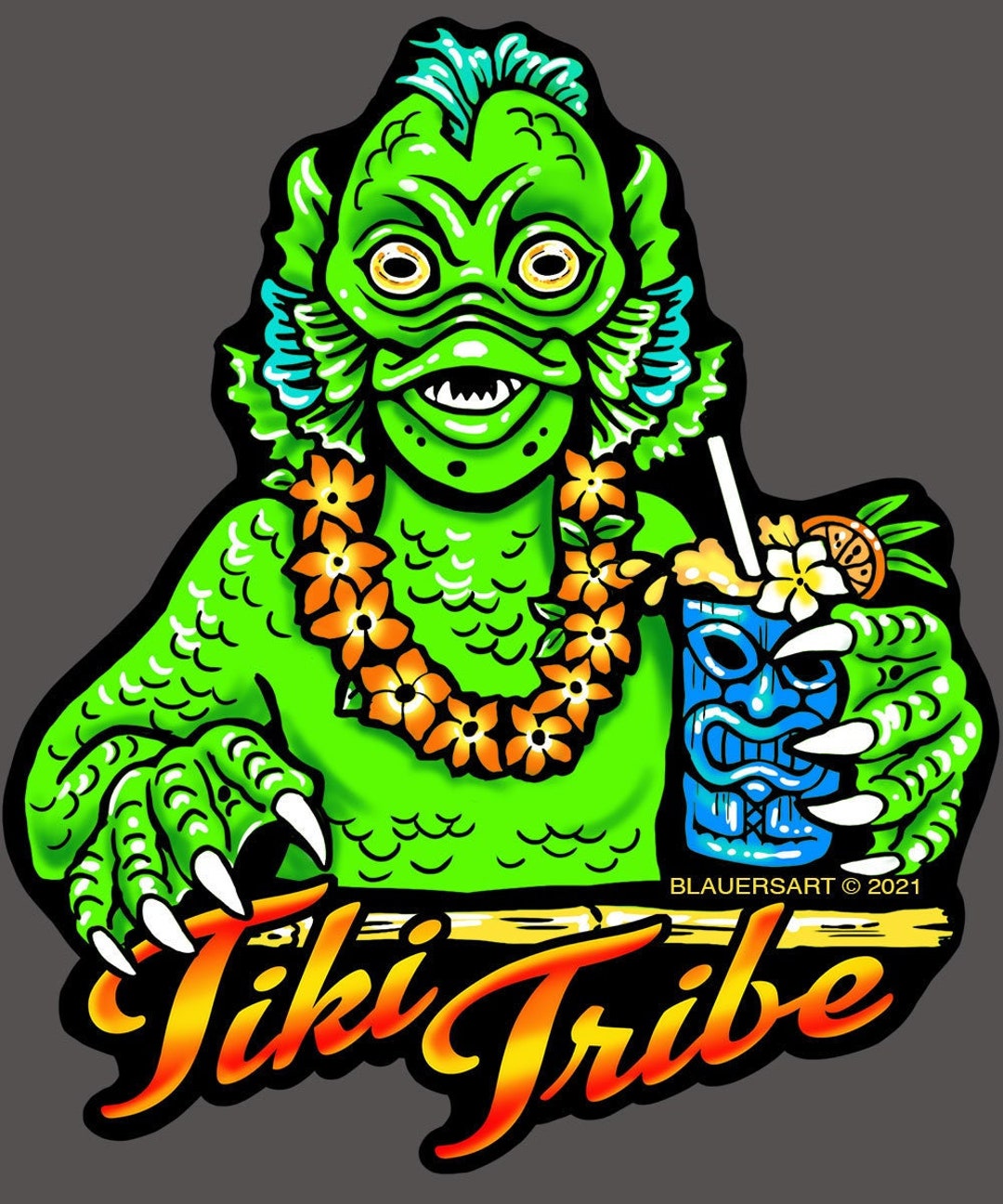 Decal Holographic Tiki Tribe Creature Original Blauersart - Etsy