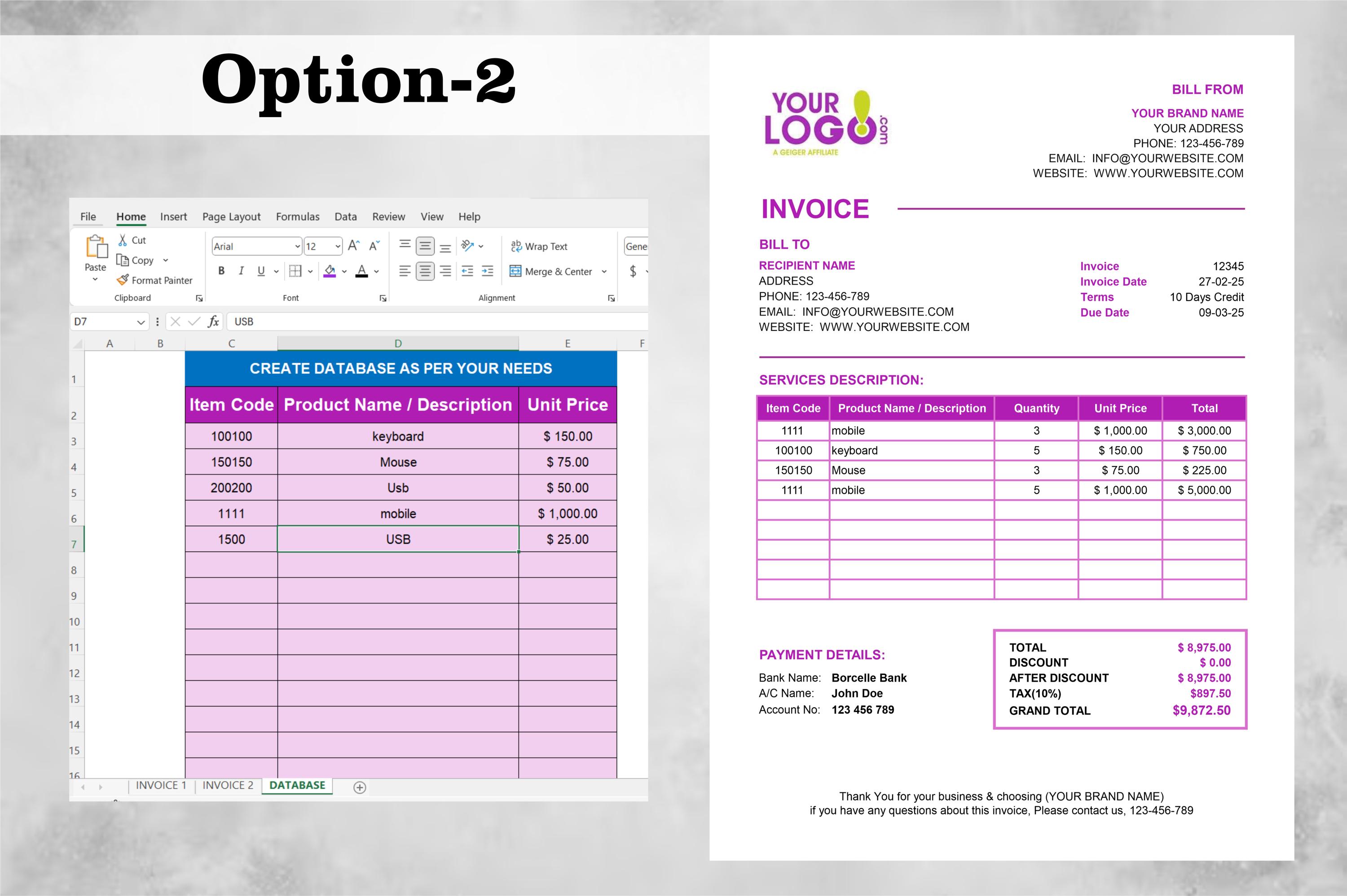 Automated Invoice Template Excel. Business Invoice With Your Database. Invoice Template Excel ...