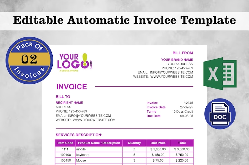 Automated Invoice Template Excel. Business Invoice With Your Database. Invoice Template Excel ...
