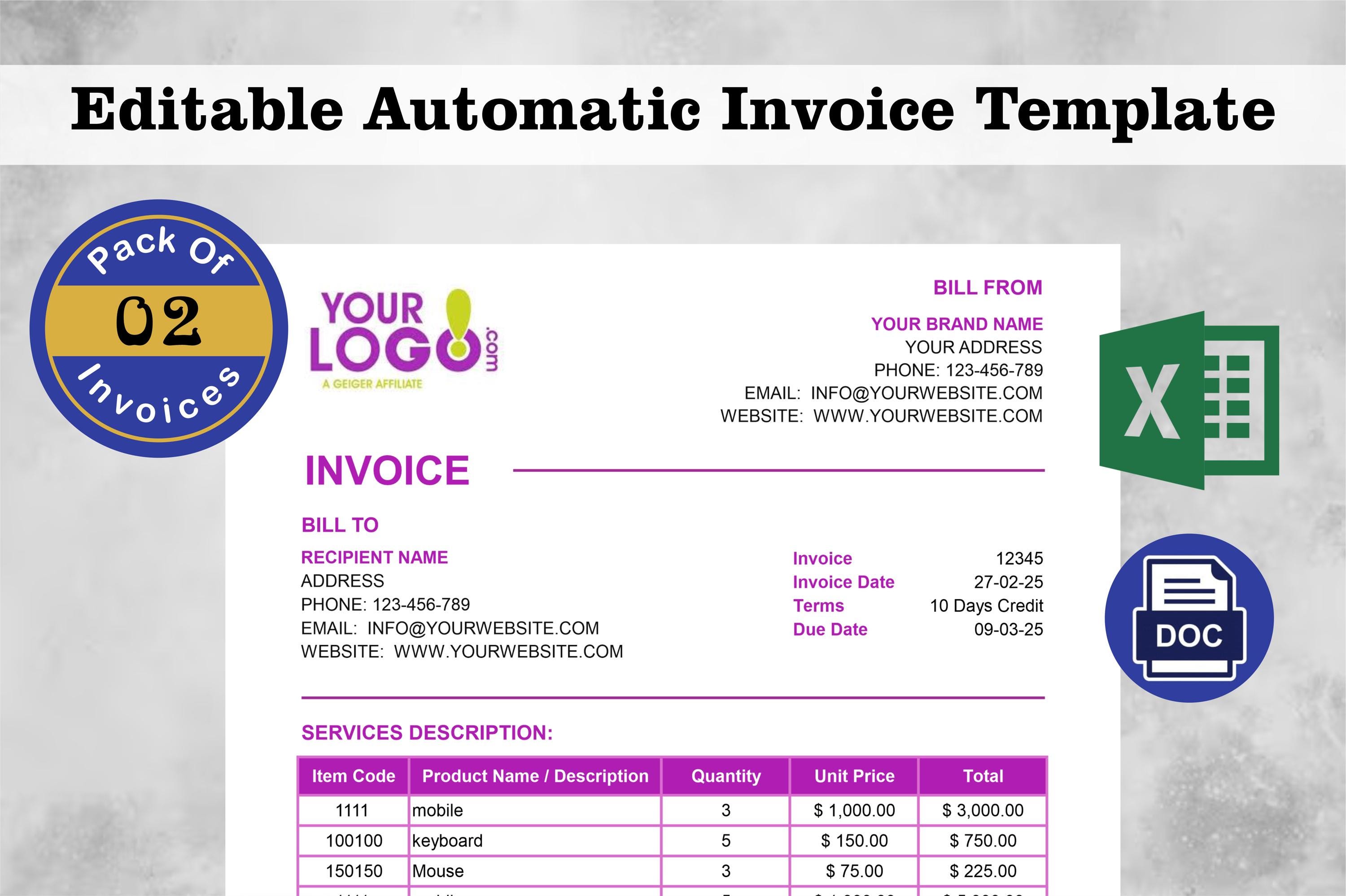 Automated Invoice Template Excel. Business Invoice With Your Database ...