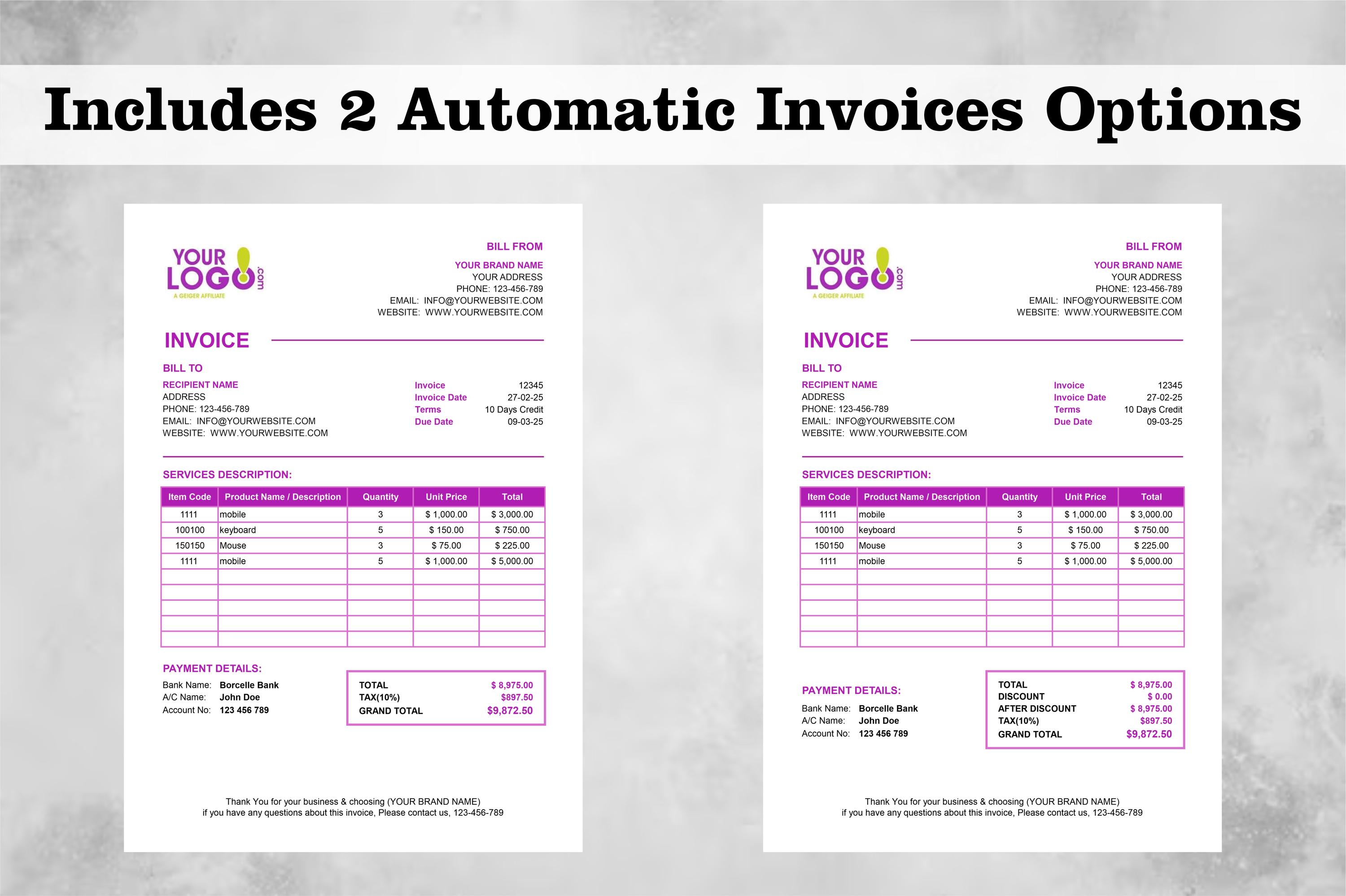 Automated Invoice Template Excel. Business Invoice With Your Database ...