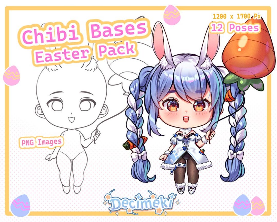 Chibi Base Pack 12 Poses Easter, DIY, P2U, Ych, Art Base, Anime Pose ...