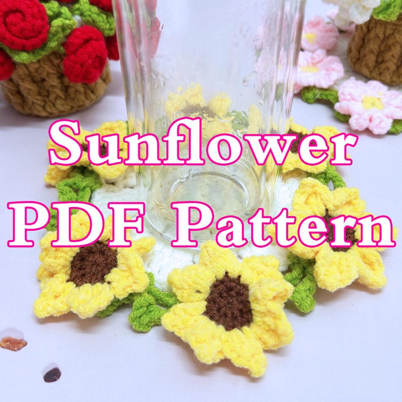 Sunflower/forget-me-not Coaster Crochet PDF Pattern With Basket Flower ...