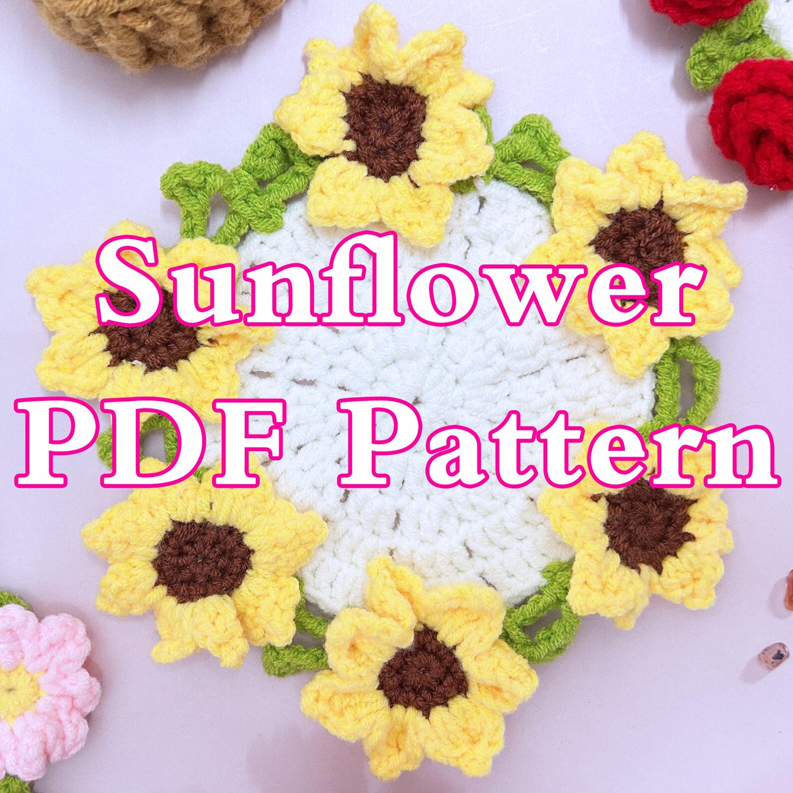 Sunflower/forget-me-not Coaster Crochet PDF Pattern With Basket Flower ...