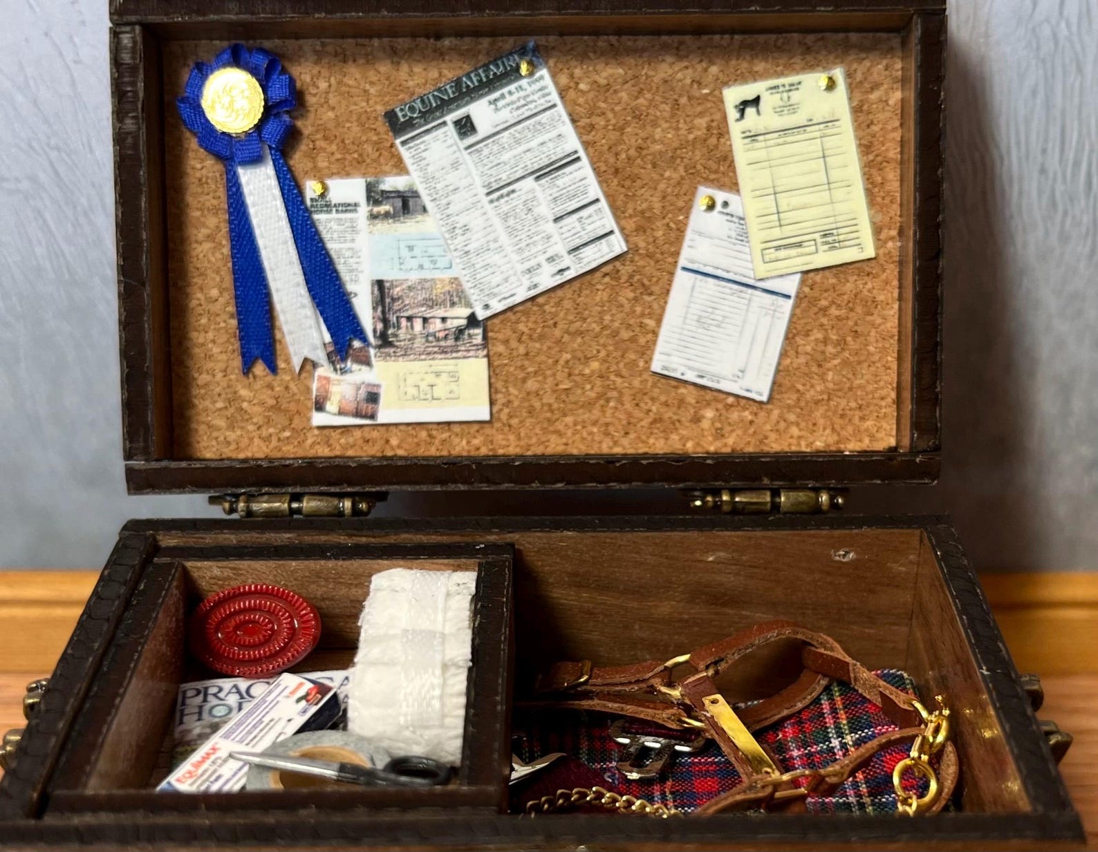 1:12 Scale Cherry Finish Tack Trunk With Engraved Top and Cork Board ...