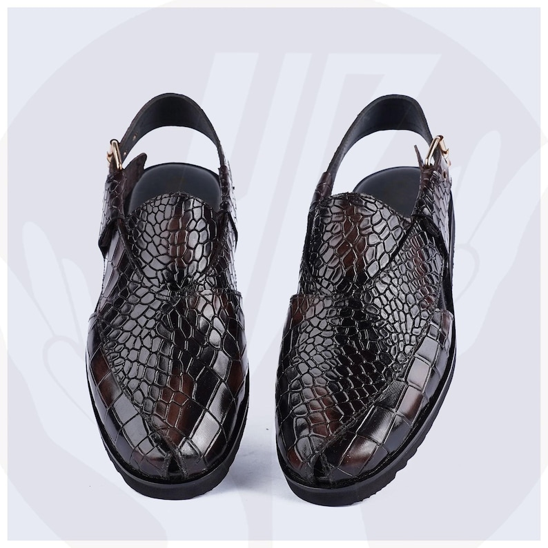 Handmade Brown Peshawari Chappal | Croc Texture | Genuine Cow Leather ...