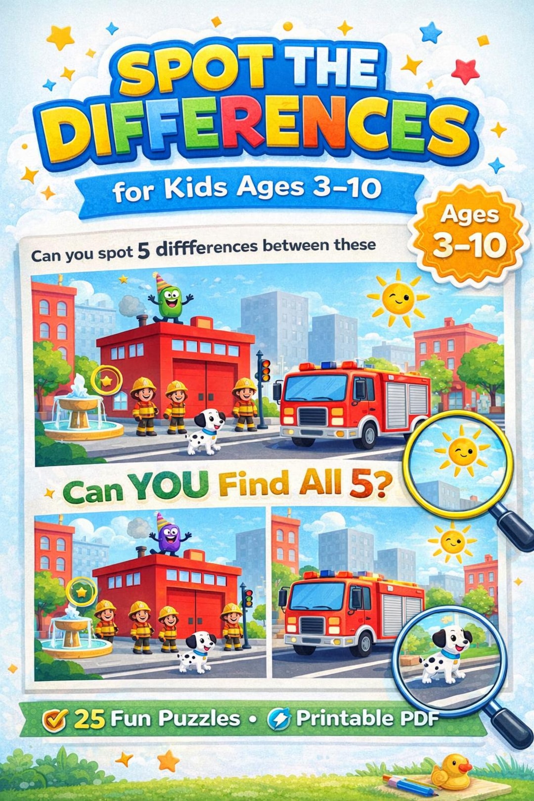 Spot the Difference Kids Book, 25 Puzzles Ages 3-10 (printable PDF) - Etsy