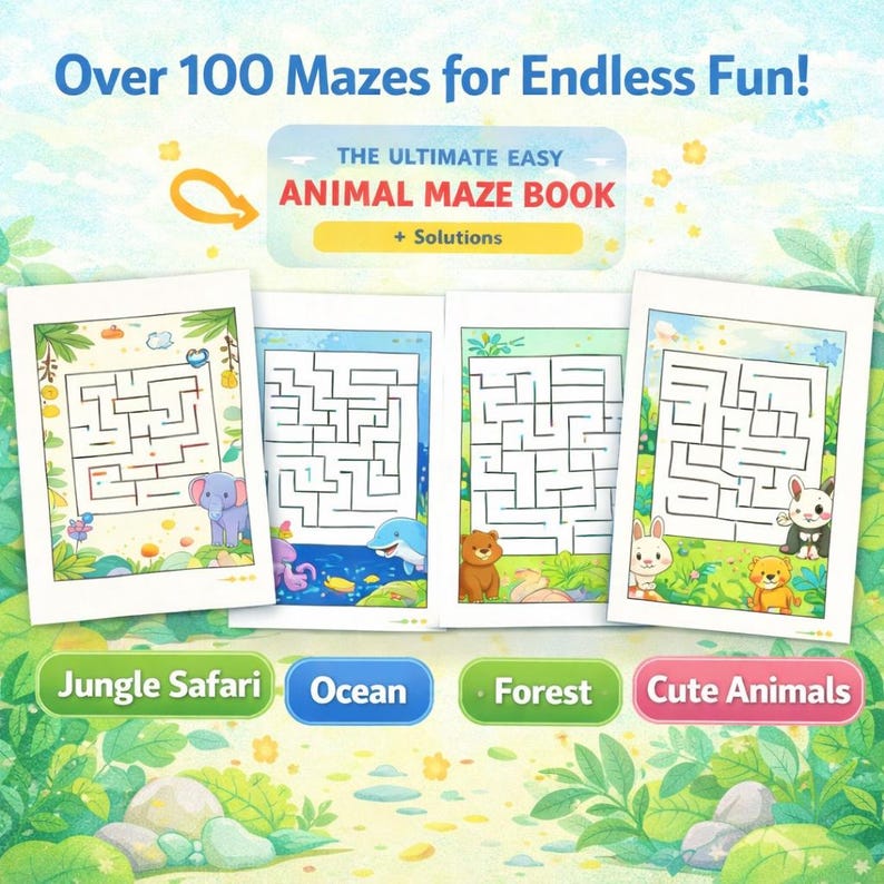 Farm Animal Maze Book for Kids | 100 Easy Puzzles (printable PDF ...