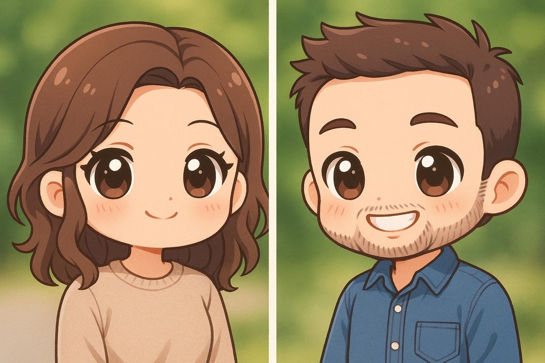Custom Anime Chibi Couple Portrait: His & Hers Split Art (digital ...