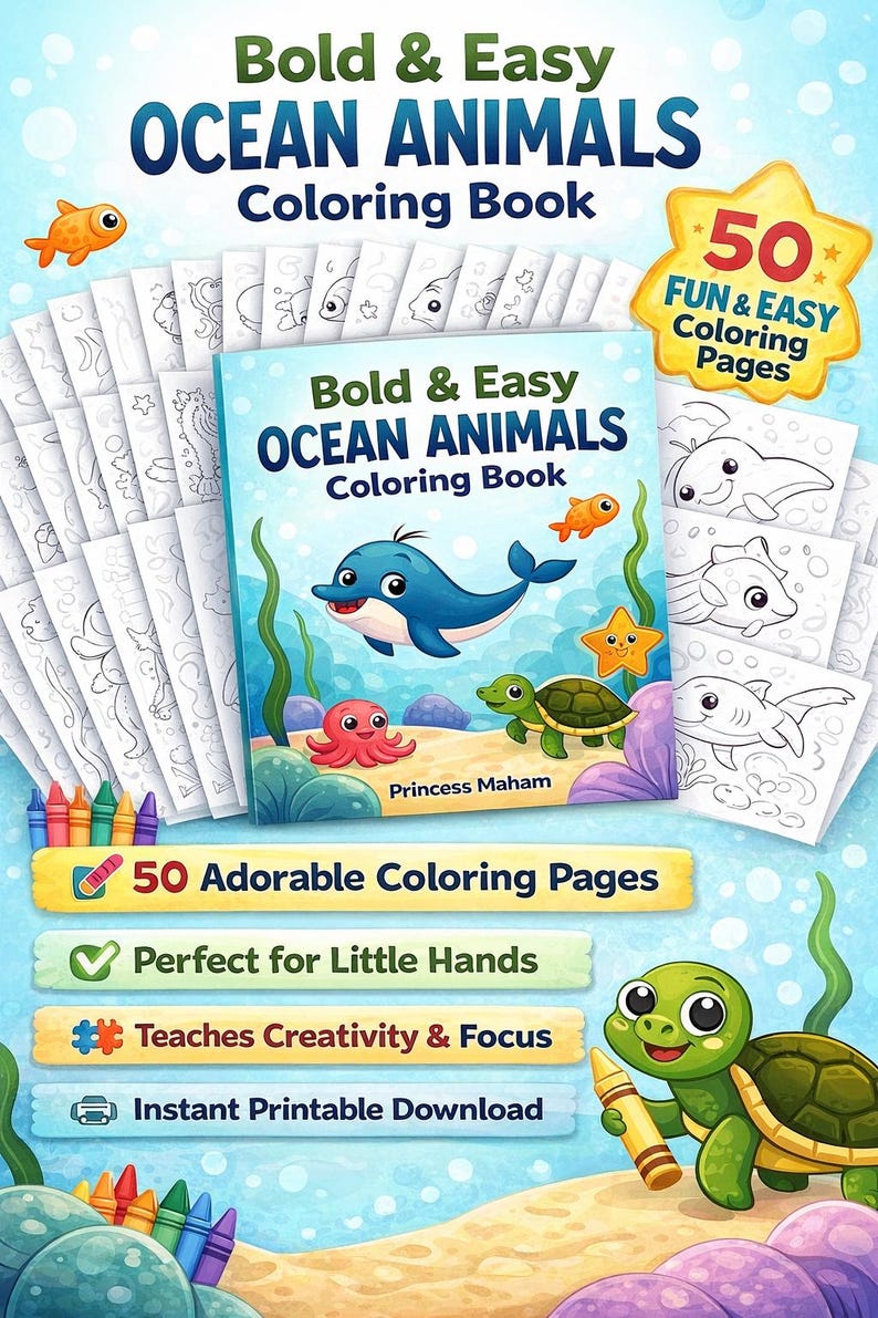 Ocean Animals Coloring Book for Kids Ages 2–5 | Bold & Easy Toddler ...