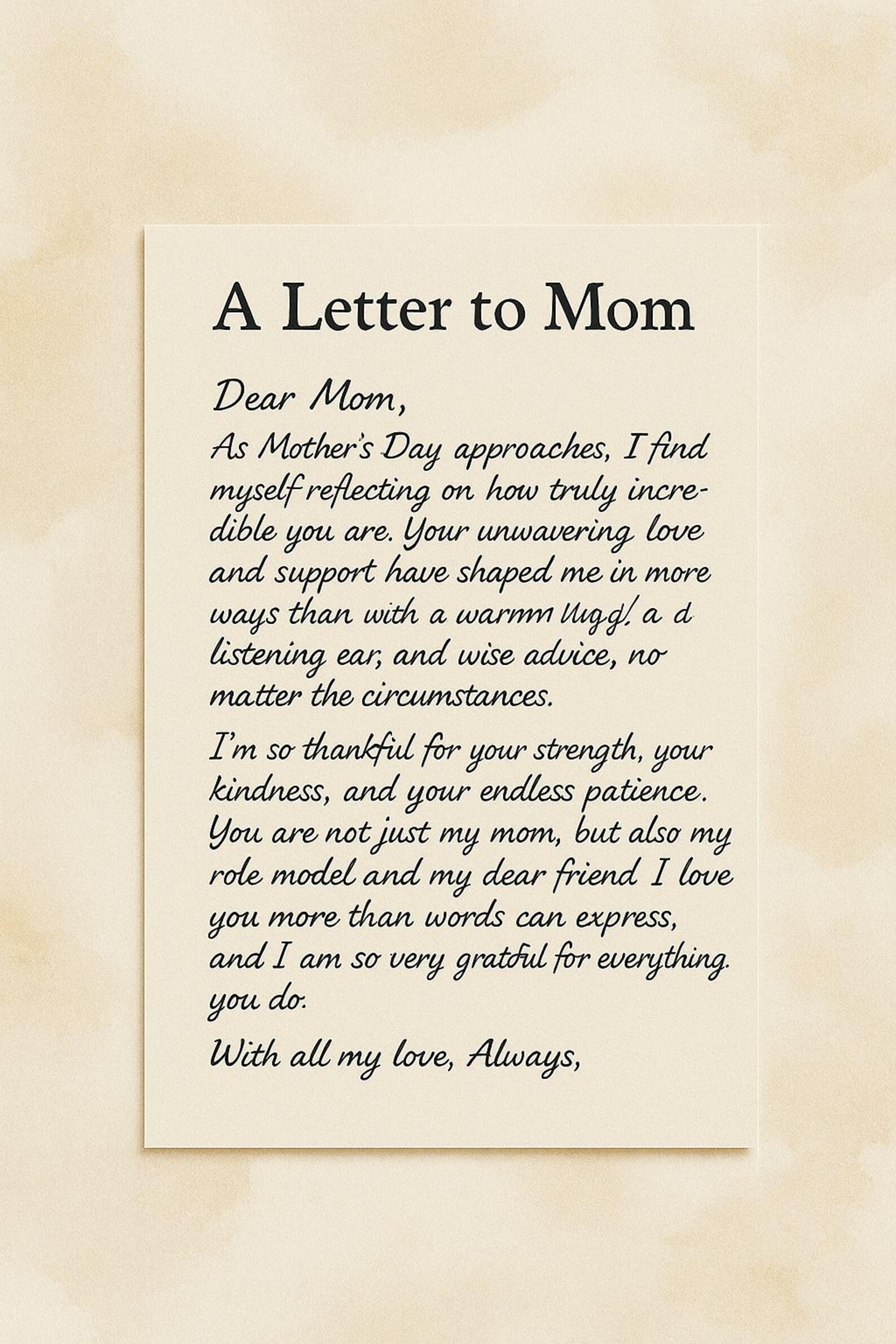 Dear Mom Letter Card | Handwritten-style Mother’s Day Printable | Full ...