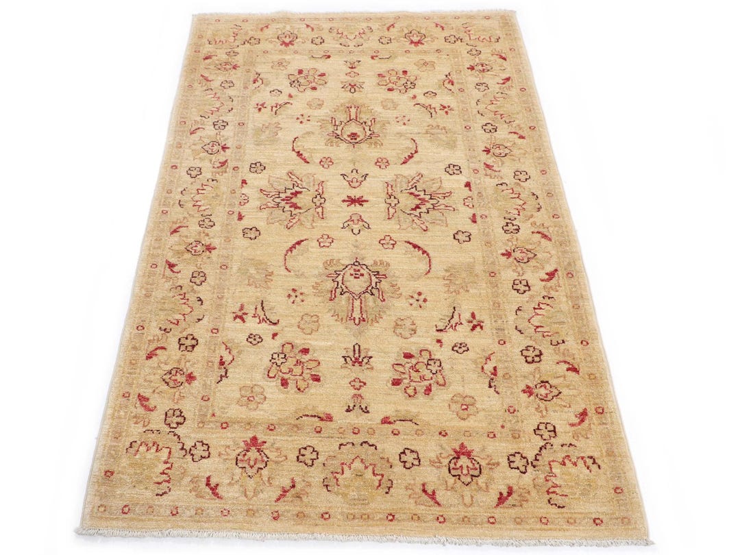 3x5ft Handmade Chobi Wool Rug - Ivory X Beige - Contemporary Design ...