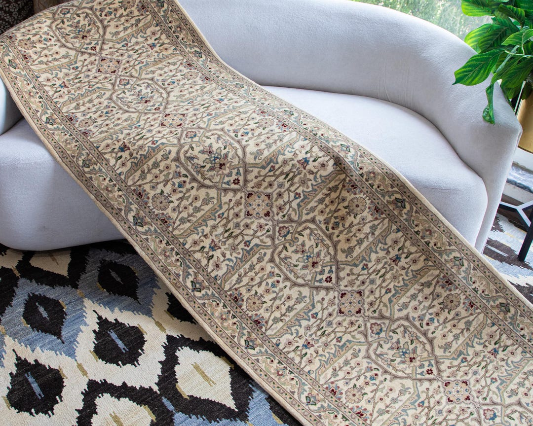 2.5x10ft Handknotted Persian Runner - Ivory X Ivory - Traditional 16x16 ...