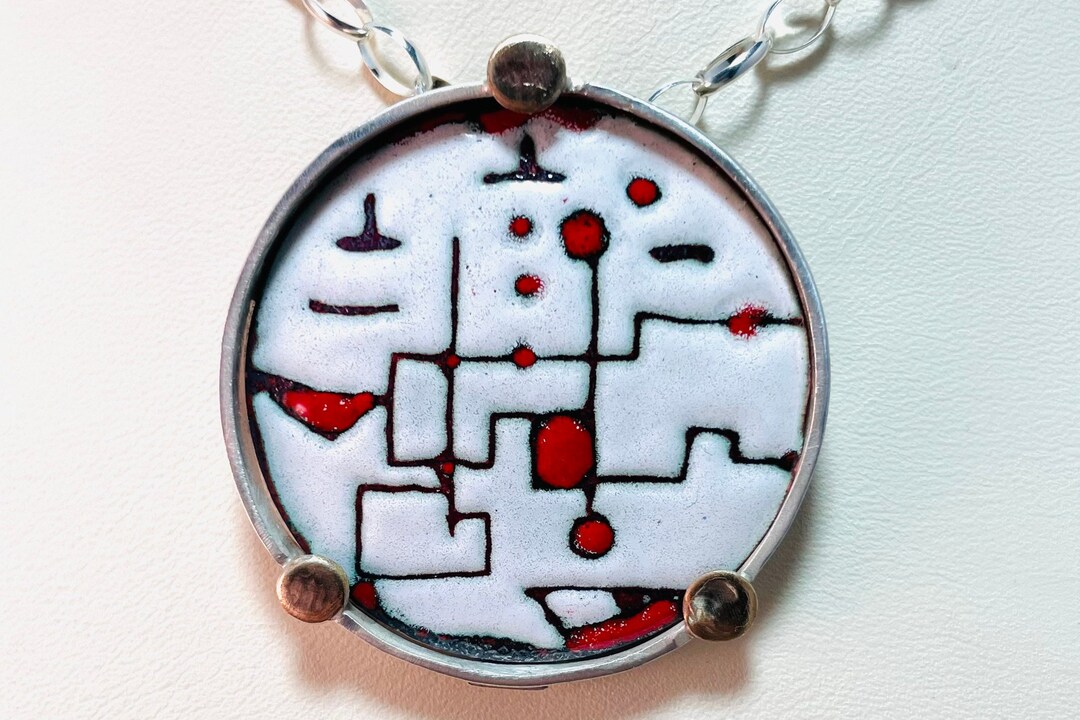 Enamel Necklace Pendant Sgraffito Abstract Contemporary Modern Tribal ...