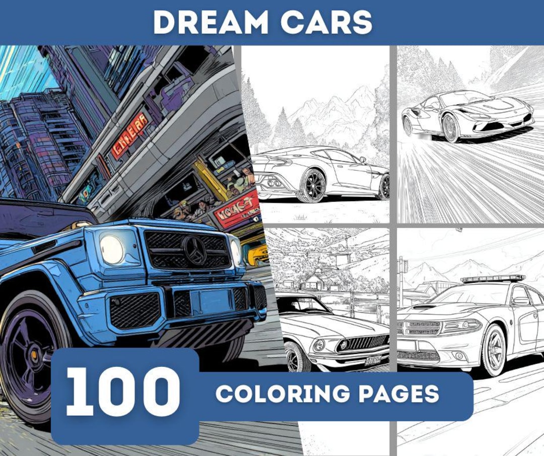 Sports Cars Coloring Book / 100 Coloring Pages for Adults / Kids (PDF ...