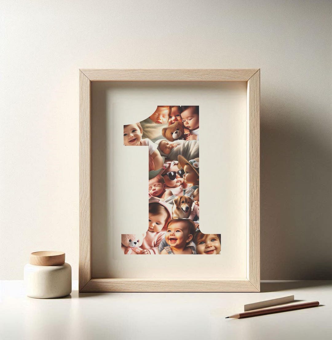 Baby Birthday Number 1 Photo Collage Design, One Year Photo, Upload ...