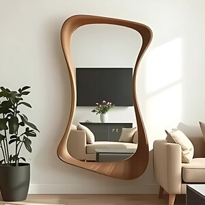 Wave Full Length Mirror, Wooden Walnut Frame Mirror, Modern ...
