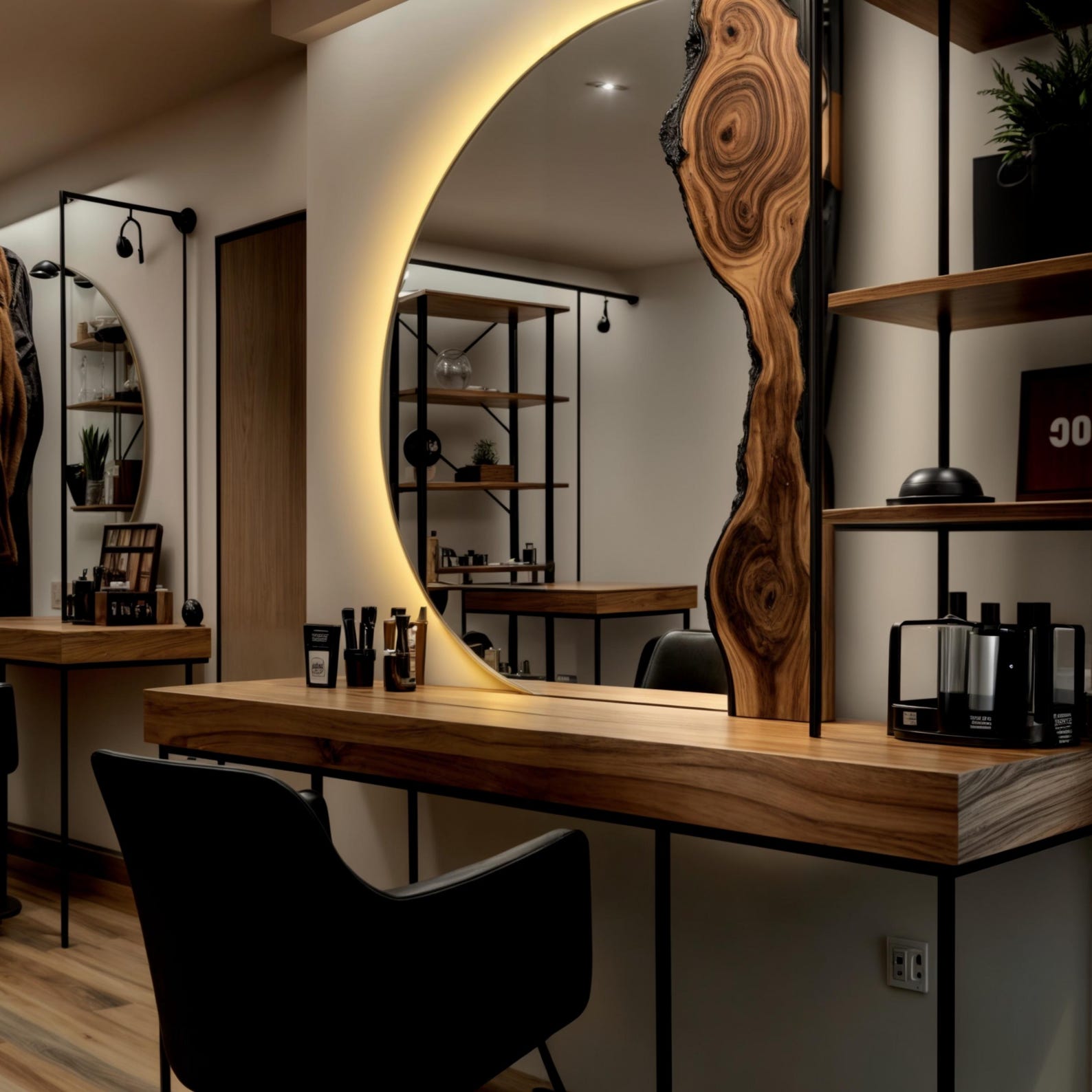 Half Circle Wood Led Mirror, Half Moon Bathroom Led Mirror, Olive Frame ...