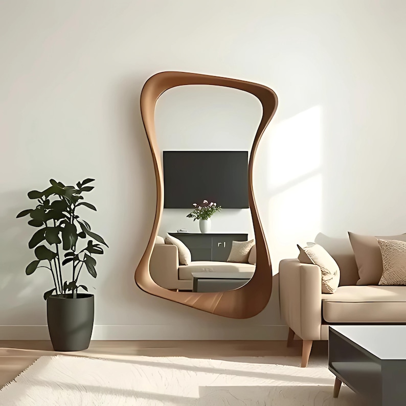Wave Full Length Mirror, Wooden Walnut Frame Mirror, Modern ...
