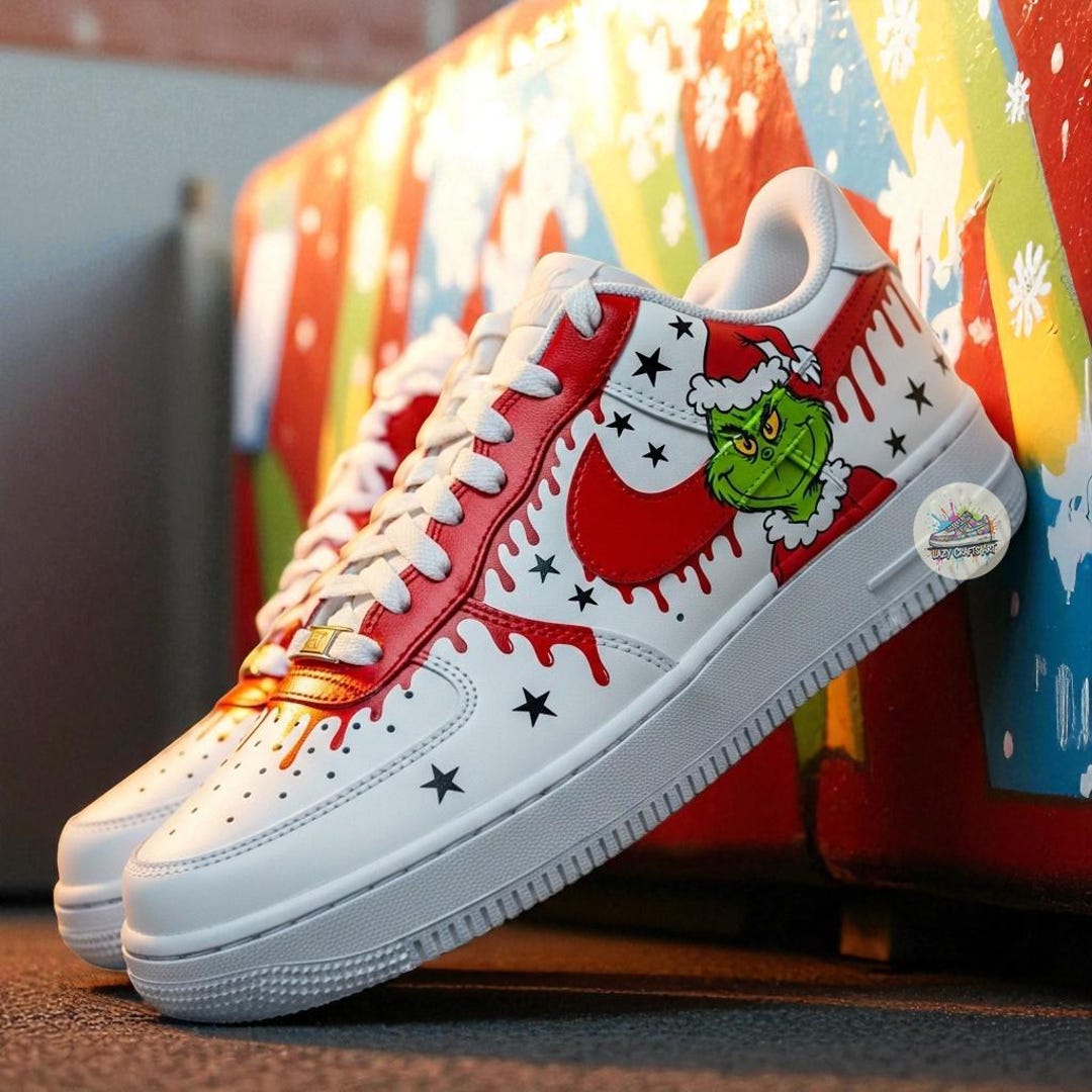 Hand-painted Grinch Drip Sneakers: Custom Christmas Air Force 1 - Etsy