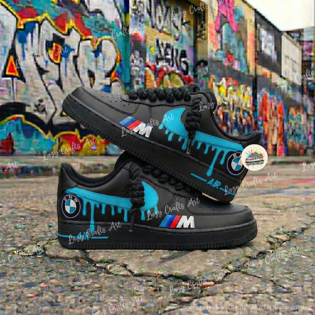 Personalized BMW Light Blue Drip Air Force 1 Sneakers: Hand Painted BMW ...