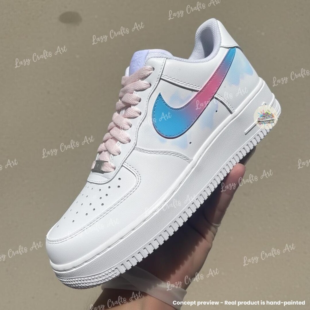 Custom Gradient Air Force 1 – Hand-painted Blue Pink Pastel Swoosh AF1 ...