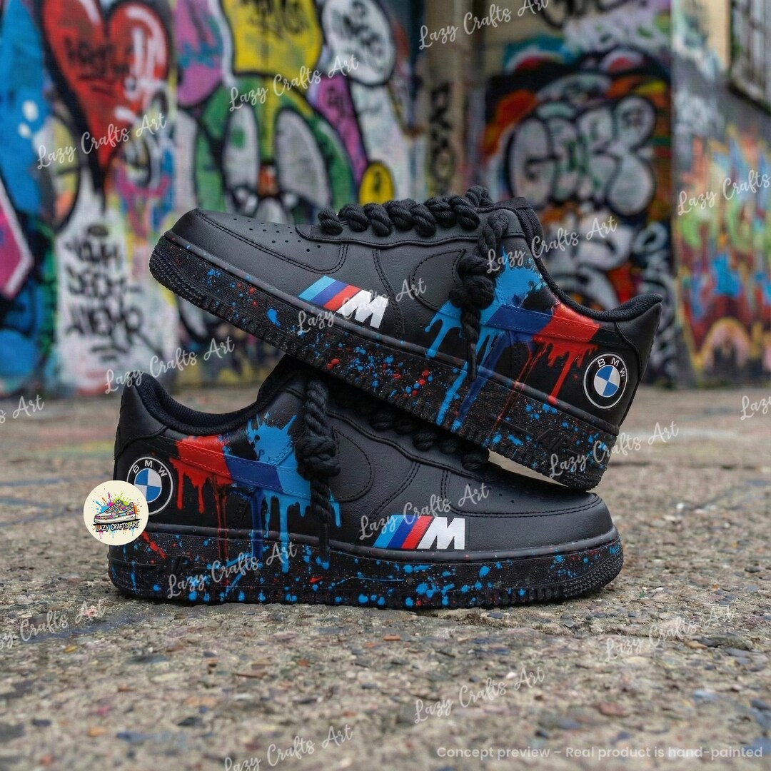 Personalized BMW Drip Splatter Air Force 1 Sneakers: Hand Painted BMW ...