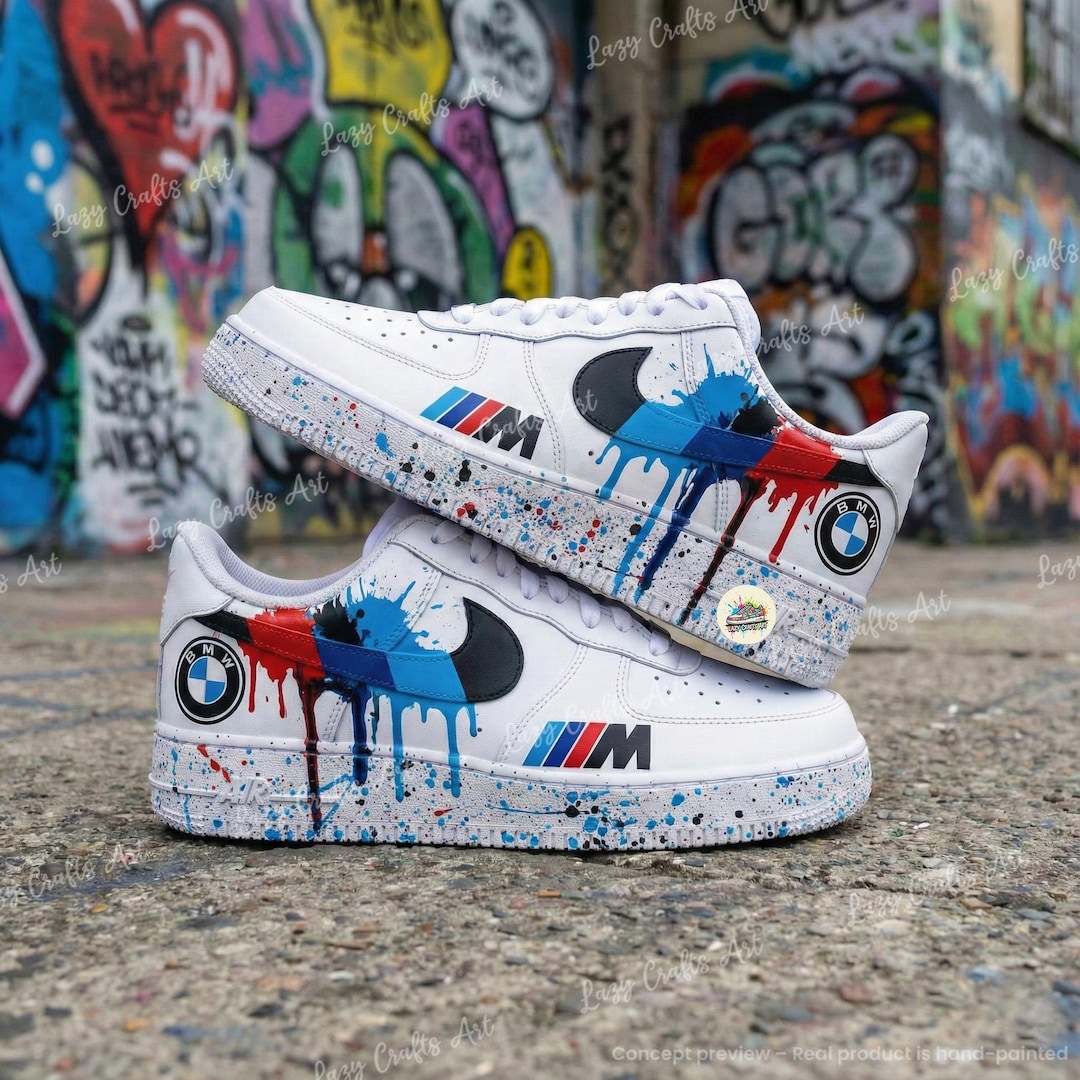 Personalized BMW Black Drip Air Force 1 Sneakers: Hand-painted Luxury ...