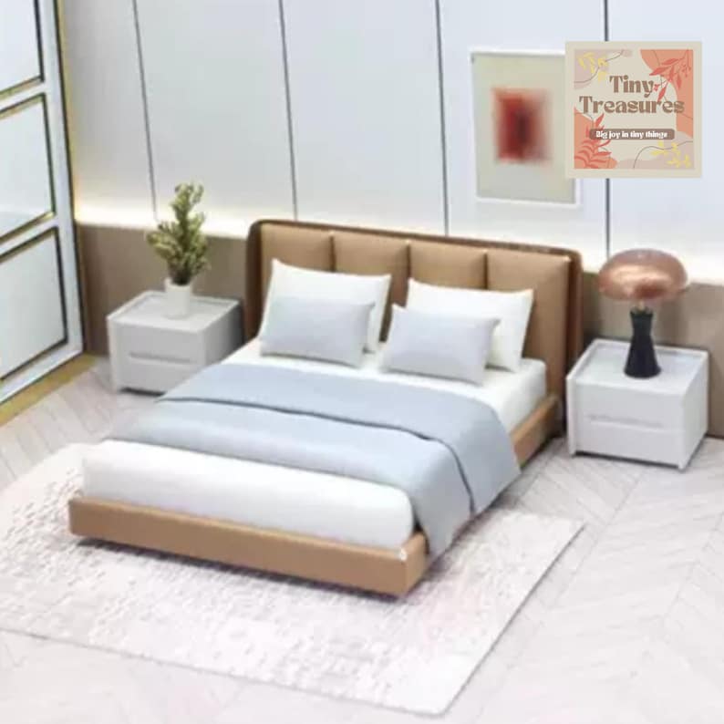 Miniature Double Bed – 1/18–1/24 Scale Scale ABS & Fabric Handmade ...