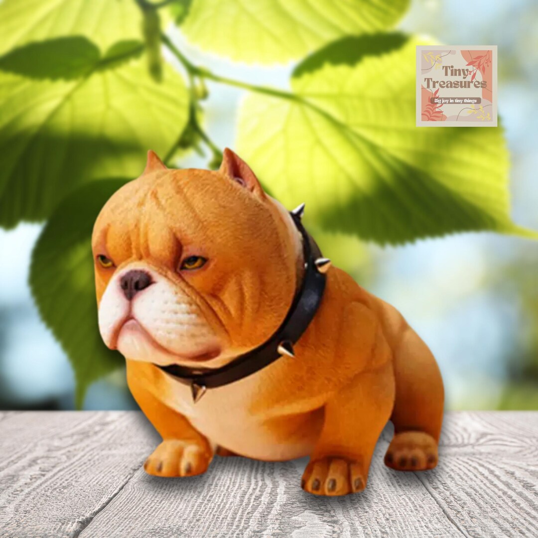 Miniature American Bully Dog Figurine With Collar – Realistic Resin Pet ...