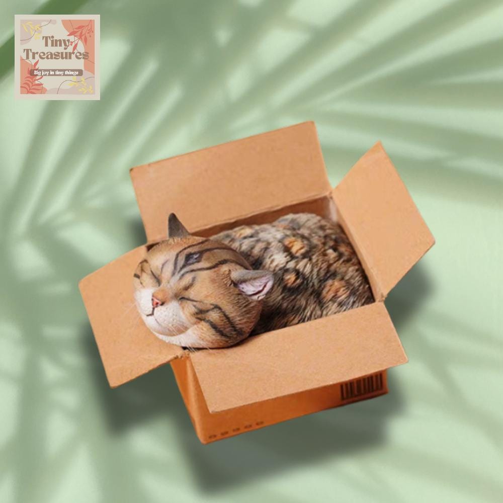 Miniature Mini Cat in Delivery Box –1:12 Tiny Resin Cat Figurine ...