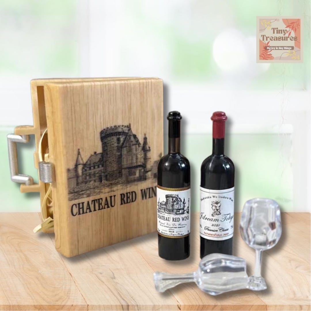 1:12 Scale Miniature Wine Set – Red Wine Bottle & Glasses in Gift Box ...