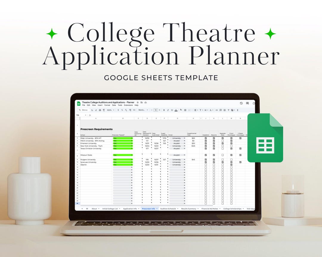 Theatre College Audition Application Tracker | Google Sheets Template ...