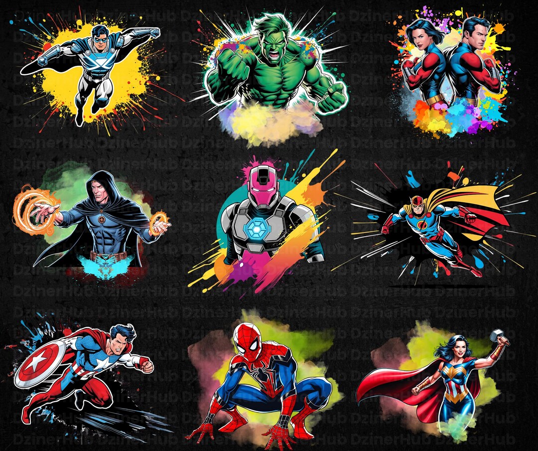 Superheroes PNG Bundle | Super Heroes Set | Superhero Splash Design ...