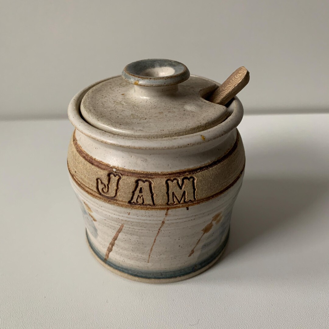 Handmade St. Jacobs Jam Pottery Pot – Rustic Jam Jar With Lid and Wood ...